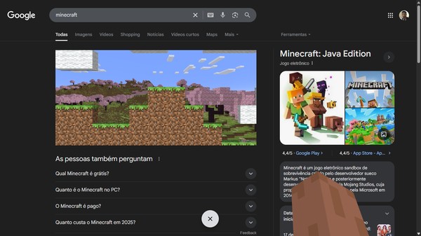 Minecraft tem 'jogo' escondido na busca do Google; veja como funciona