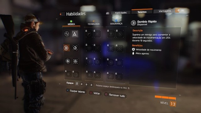Como melhorar as habilidades do personagem em The Division
