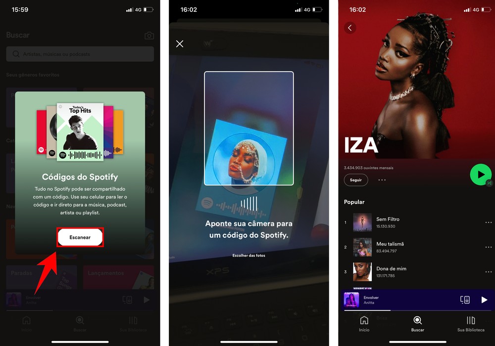 Como escanear código no Spotify