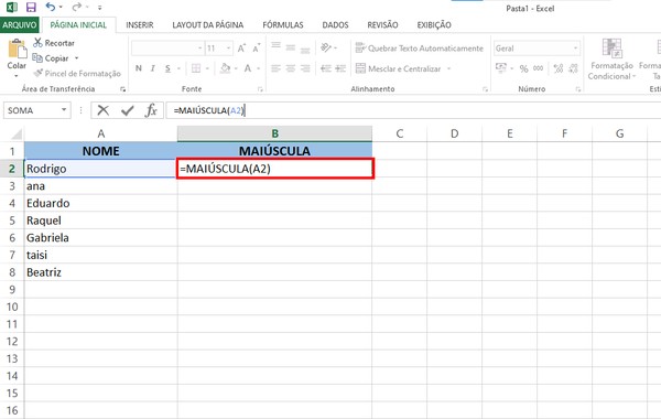 Como deixar todas as letras maiúsculas no Excel