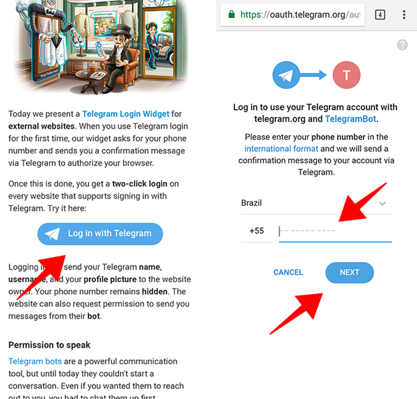 Como fazer login em sites com a conta do Telegram