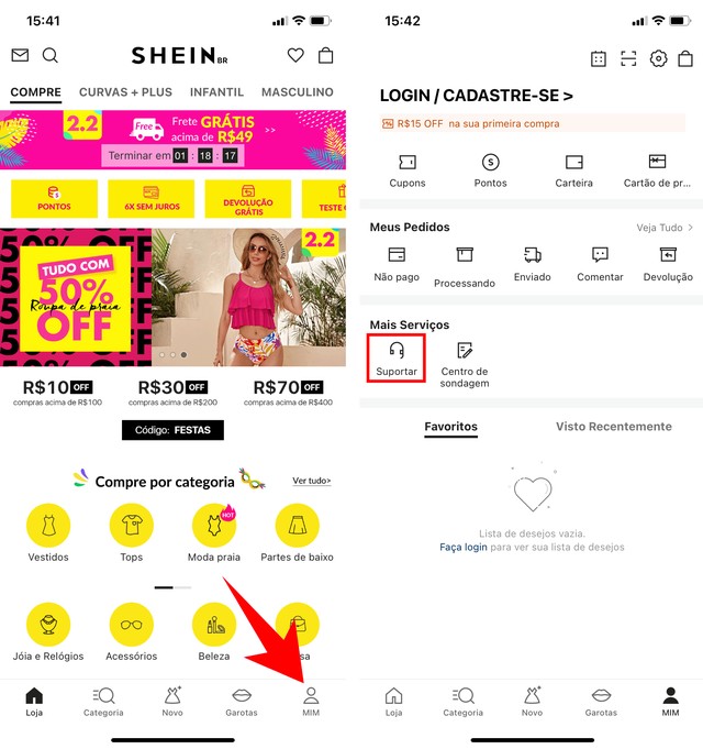 Como entrar em contato com a Shein