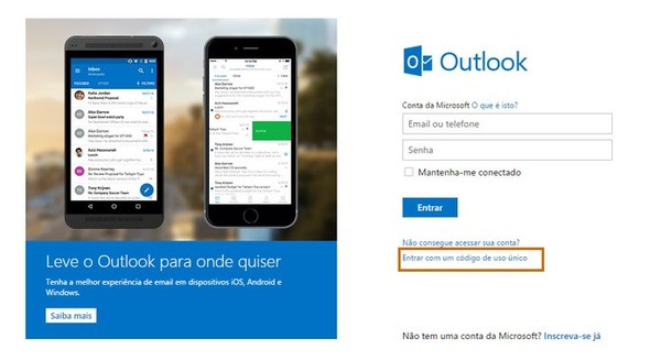 Como fazer login no Outlook sem senha com código único descartável