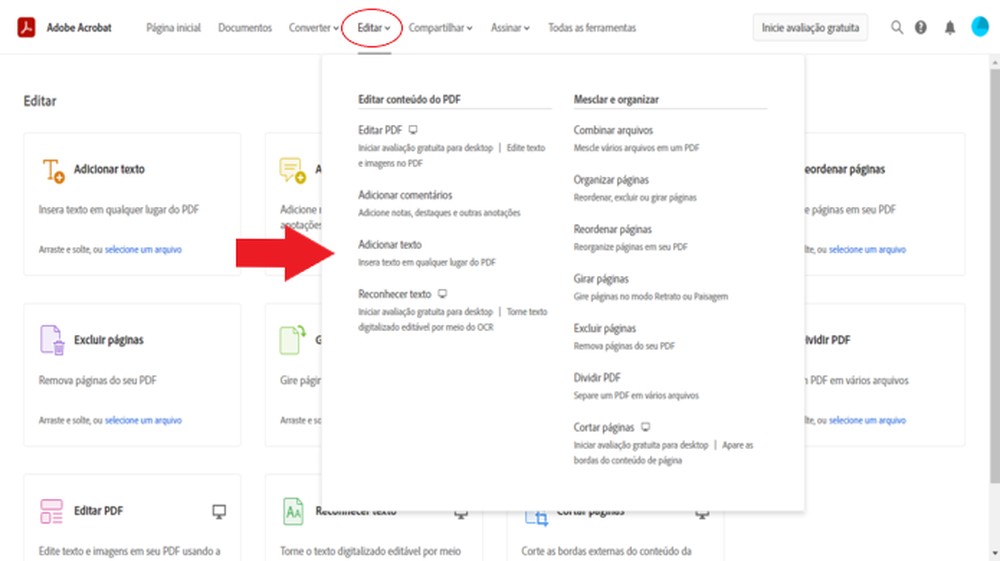 Como converter, separar ou unir PDF com o Acrobat Web