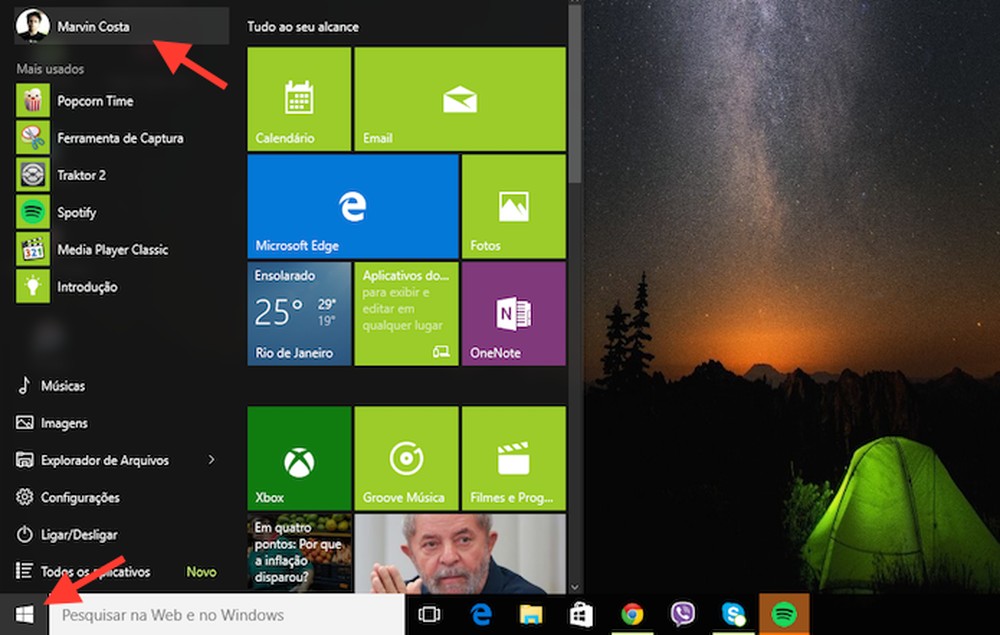 Como fazer logout do Menu Iniciar no Windows 10