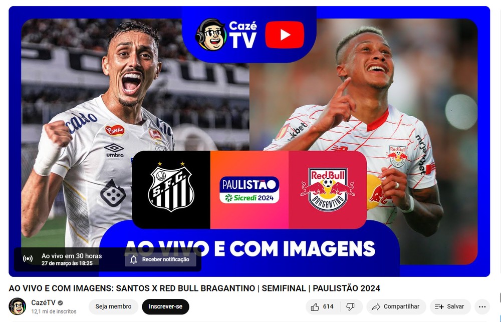 Santos x RB Bragantino: como assistir à semifinal do Paulistão na CazéTV