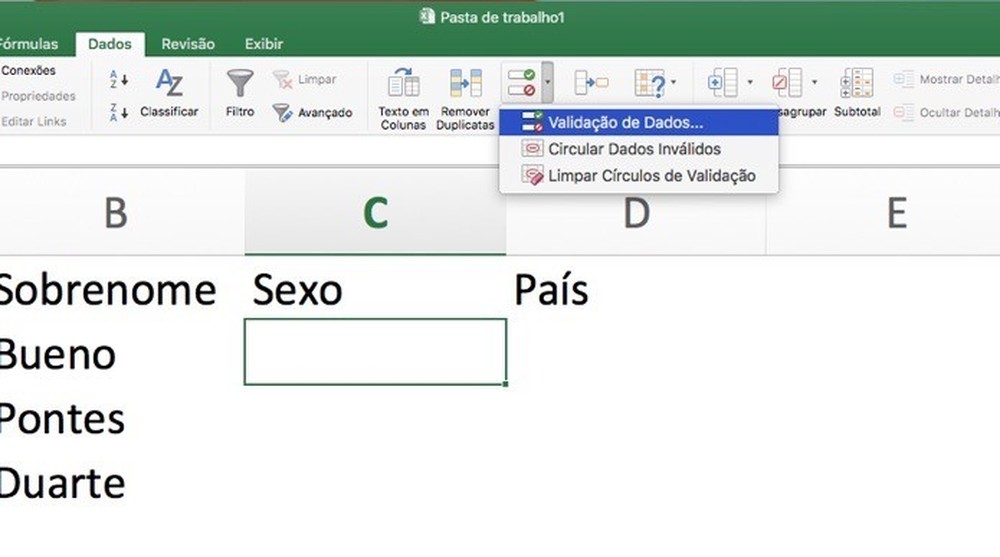 Como criar um menu suspenso no Excel
