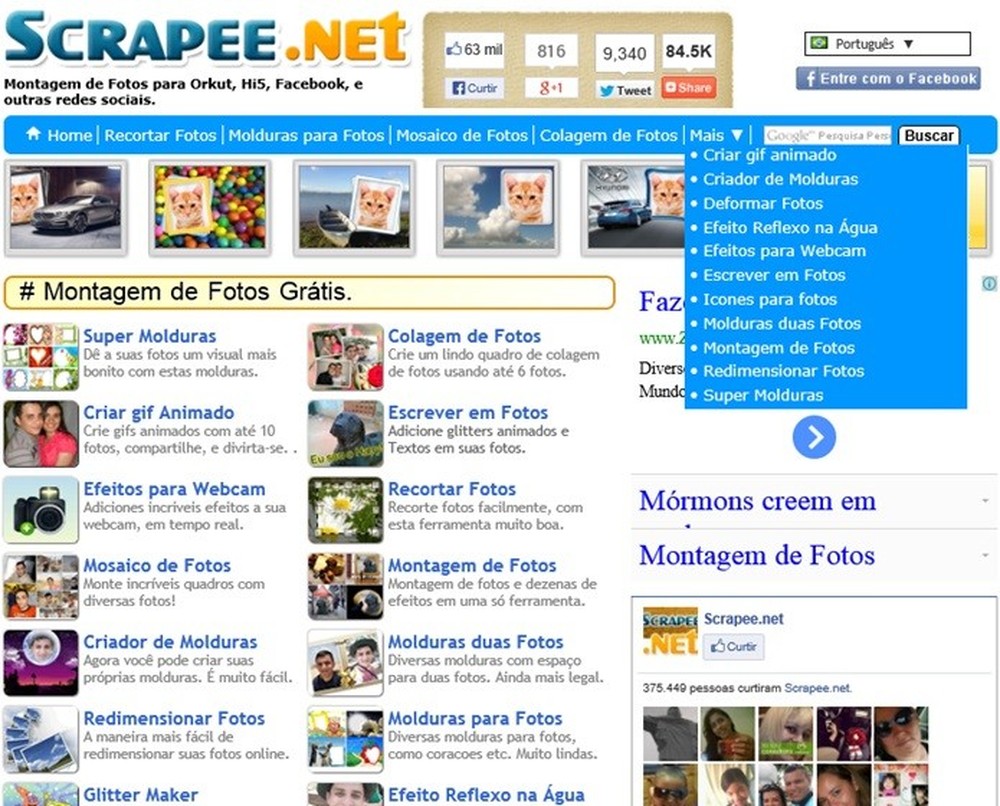 Como fazer montagens e editar fotos online no Scrapee.net; veja dicas