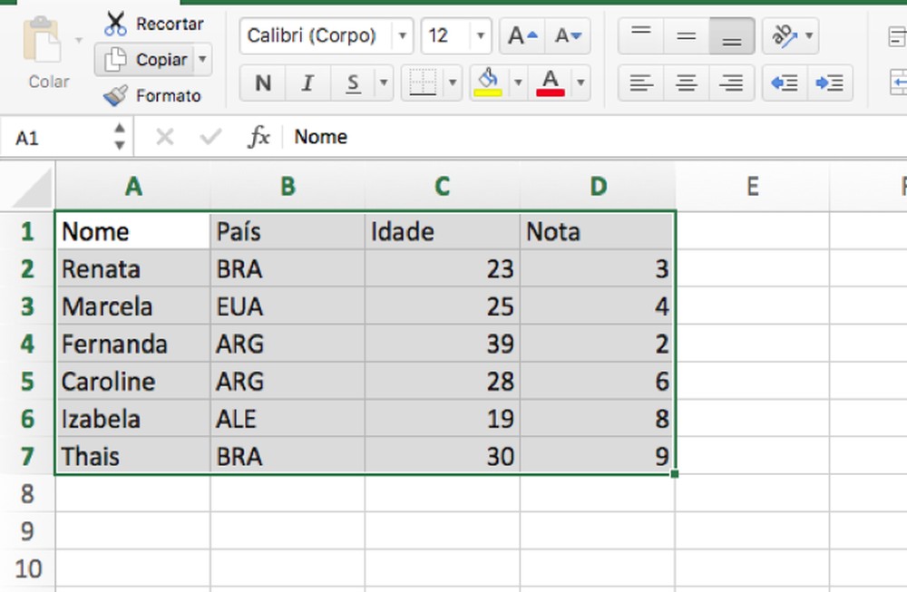 Como transformar uma tabela em colunas para formato linha no Excel