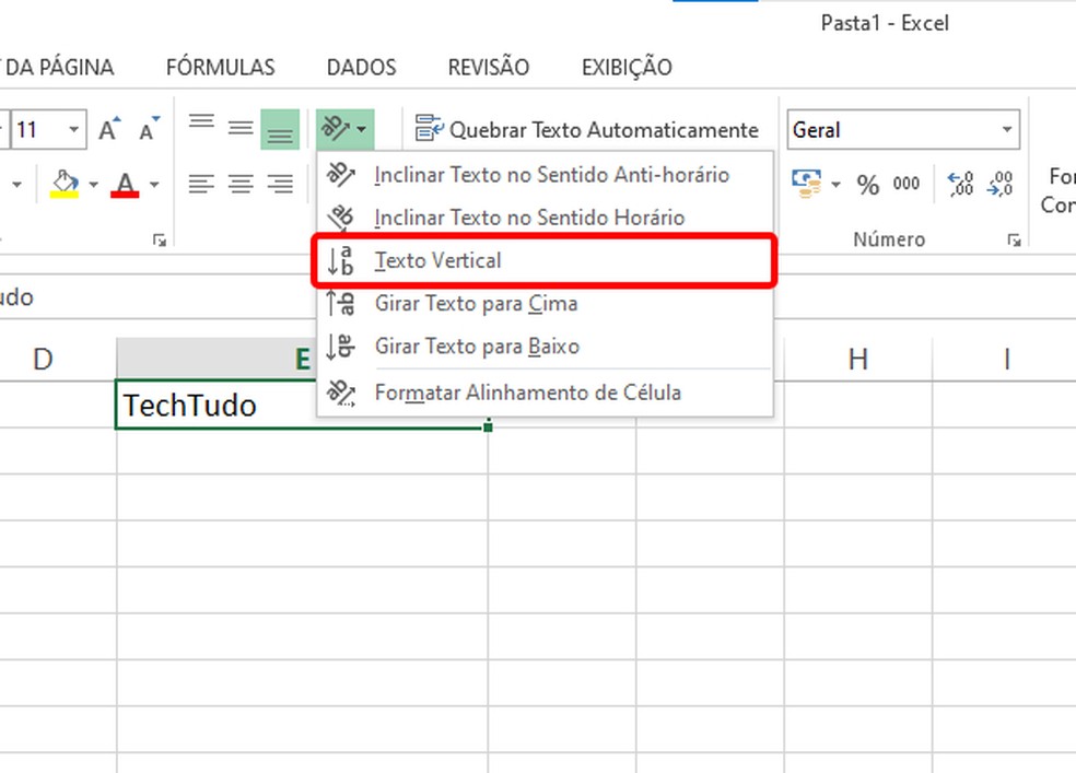 Como escrever na vertical no Excel