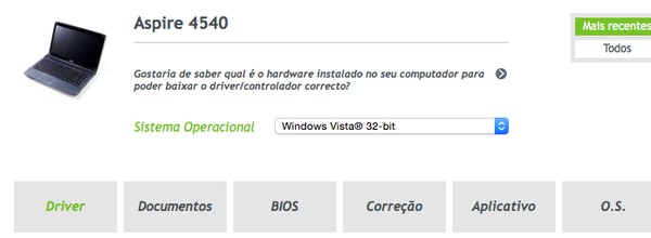 Como encontrar drivers da Acer para o seu notebook