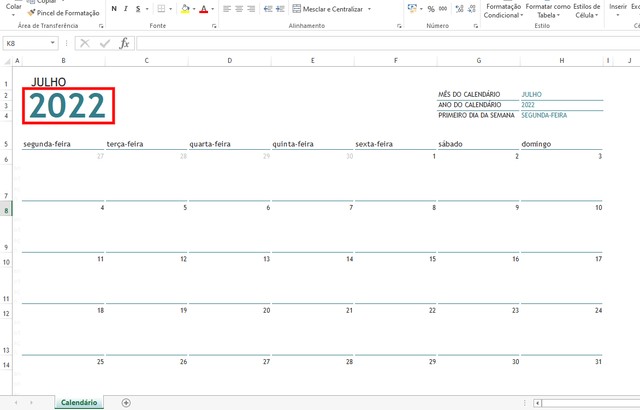 Calendário no Excel: como personalizar modelo editável em qualquer ano