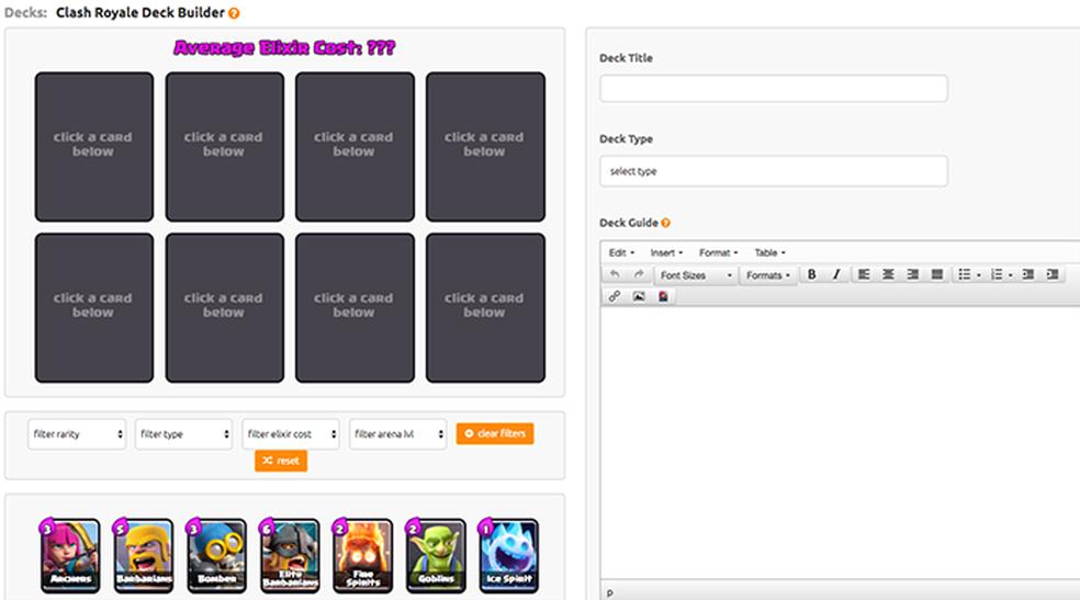 Como usar o Deck Builder de Clash Royale para montar decks de cartas