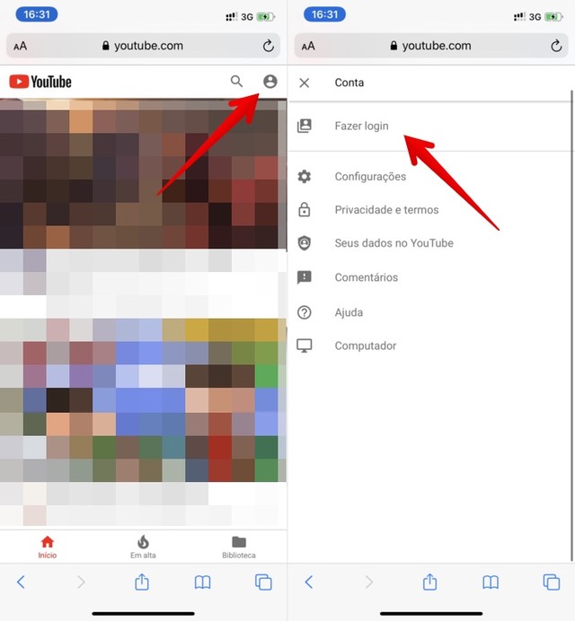 Como fazer login no YouTube pelo celular