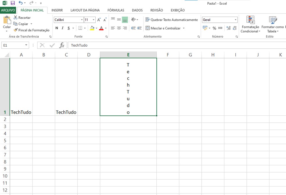 Como escrever na vertical no Excel