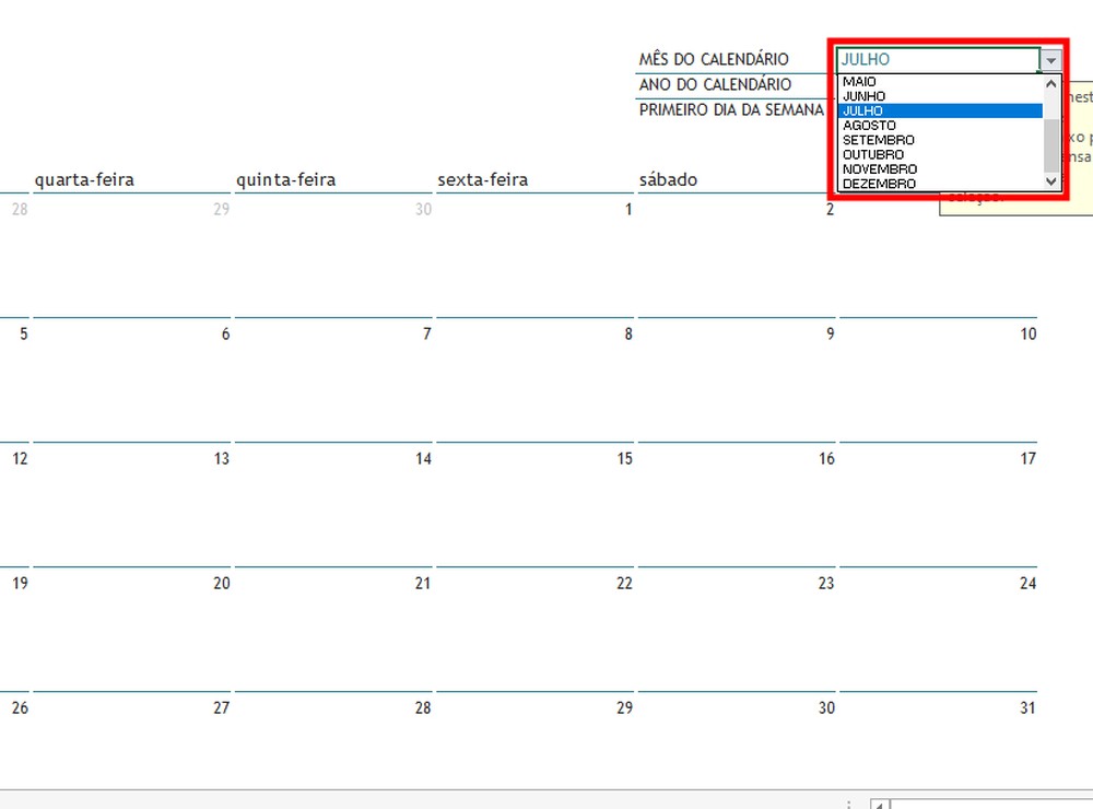 Calendário no Excel: como personalizar modelo editável em qualquer ano