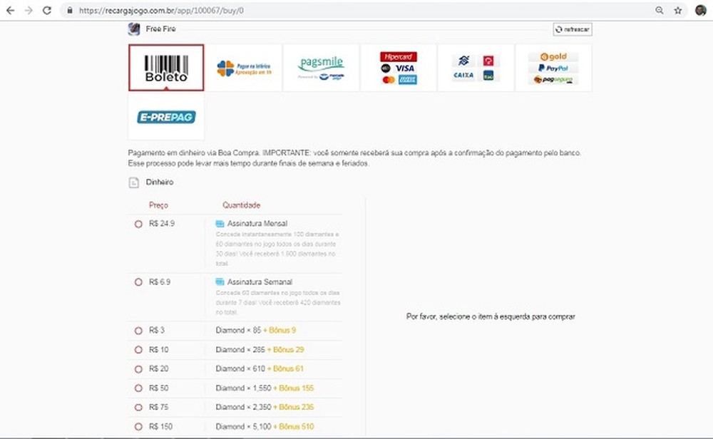 Recarga Jogo Free Fire (FF): saiba fazer login, se é confiável e mais