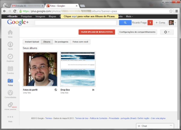 Usuários do Picasa web são direcionados para a opção Fotos do Google+