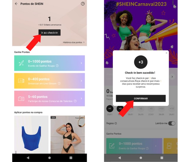 Como ganhar pontos na Shein fazendo check-in diário