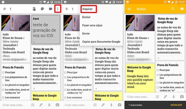 Como arquivar ou deletar notas no Google Keep