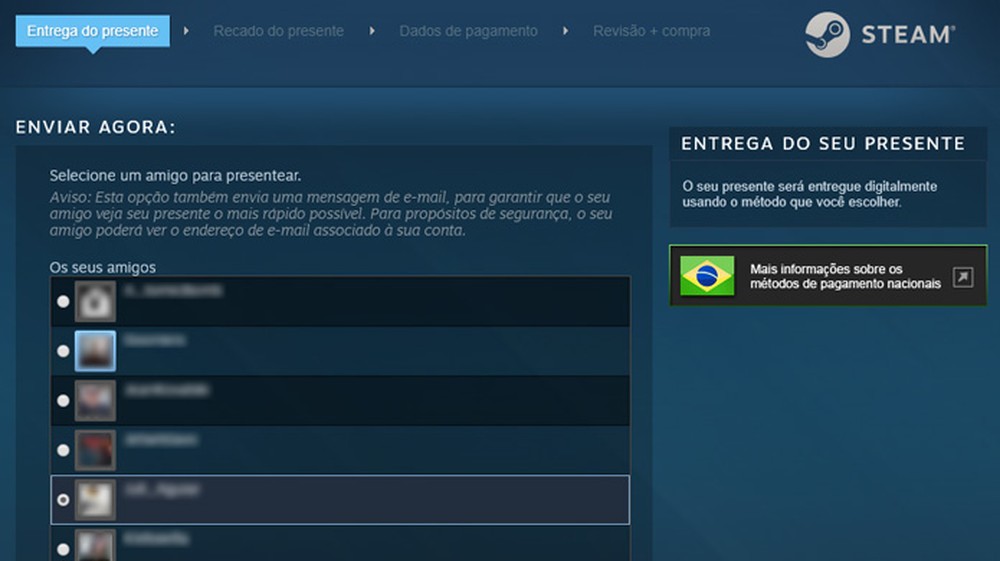 Como presentear um amigo com um vale-presente digital do Steam