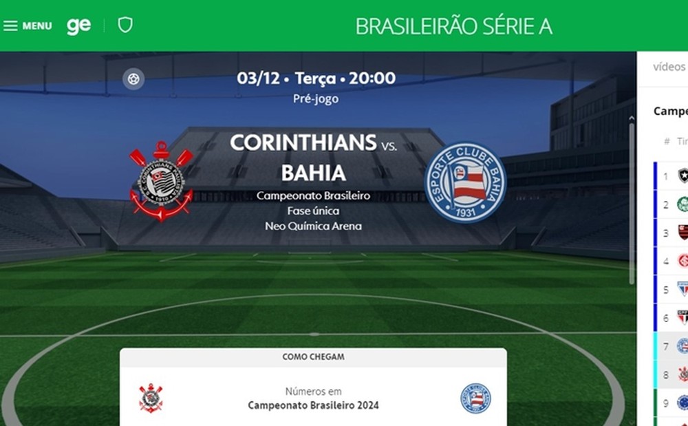 Jogo do Corinthians hoje: onde assistir ao vivo à partida contra o Bahia