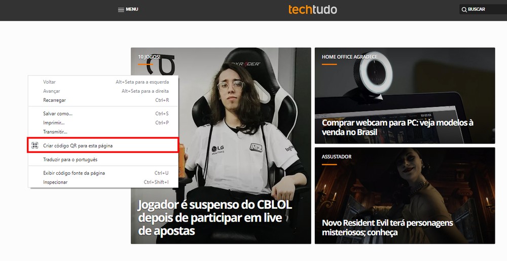 Como criar QR Code de página no Google Chrome