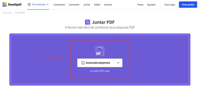 Como juntar PDF online e grátis pelo site Smallpdf