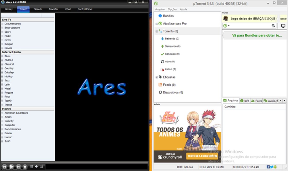 uTorrent ou Ares Galaxy? Veja quem é o melhor para baixar seus arquivos