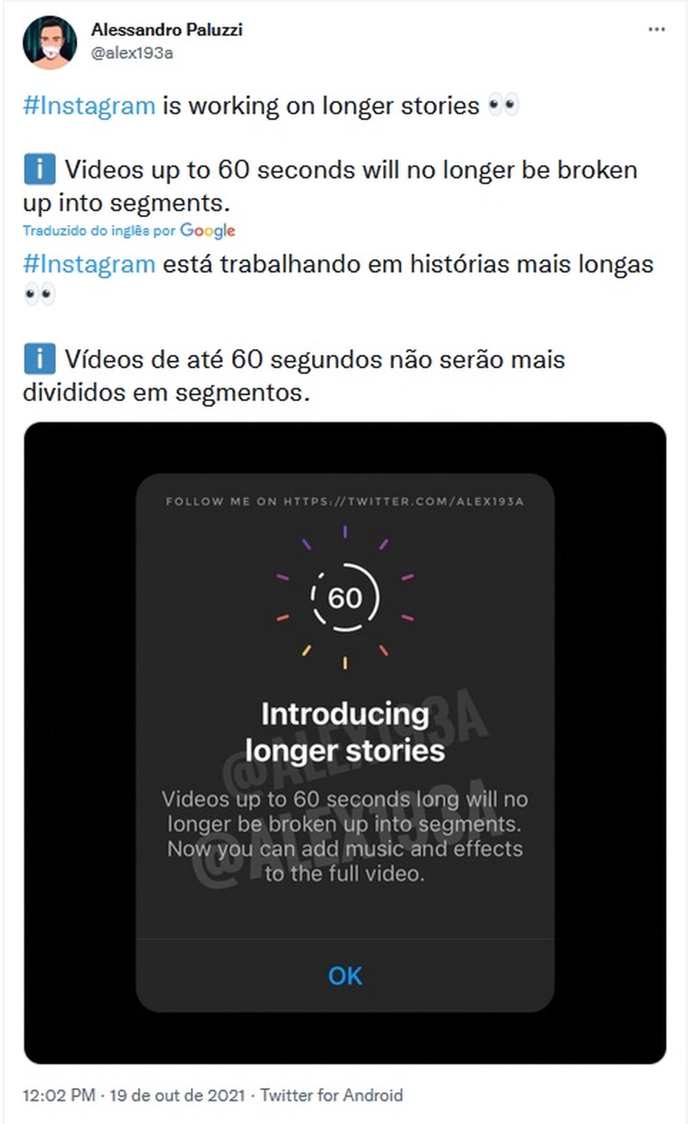 Instagram começa a liberar Stories com até 60 segundos