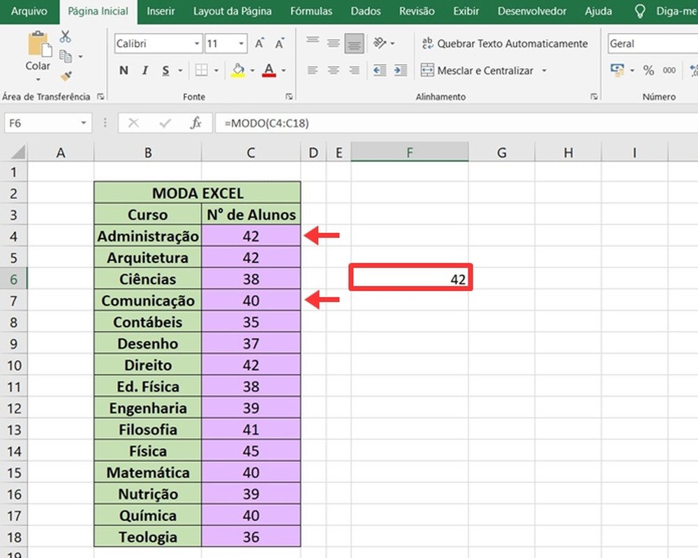 Como calcular a moda no Excel