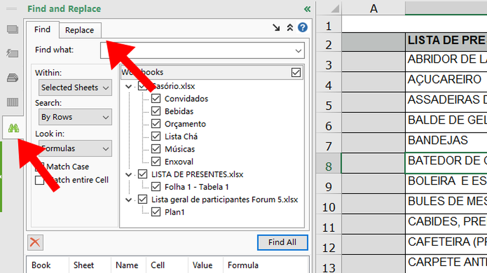 Como localizar e substituir palavras em vários arquivos e planilhas do Excel