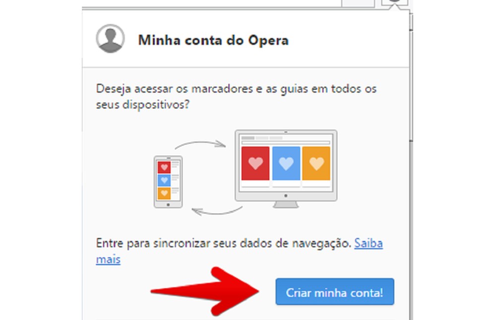 Como criar uma conta no Opera, fazer login e sincronizar informações