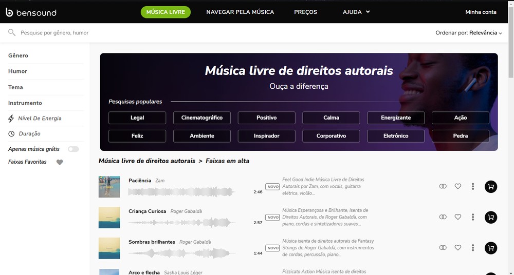 Bensound: como usar site para baixar músicas MP3 grátis no PC