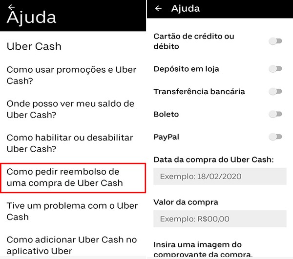 Como pedir reembolso no Uber